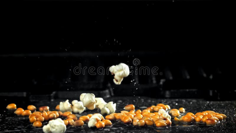 Popcorn Explodes in a Pan with a Splash of Oil. Filmed on a High-speed ...