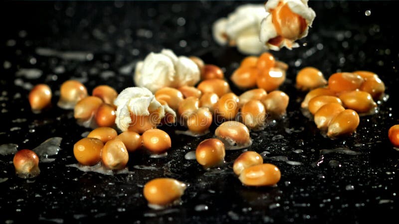 Popcorn Explodes in a Pan with a Splash of Oil. Filmed on a High-speed ...