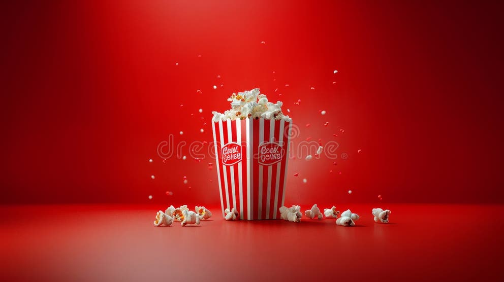 Popcorn Exploding from Classic Striped Red and White Cardboard Bucket ...