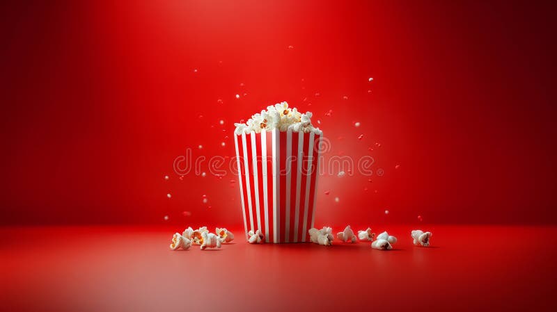 Popcorn Exploding from Classic Striped Red and White Cardboard Bucket ...