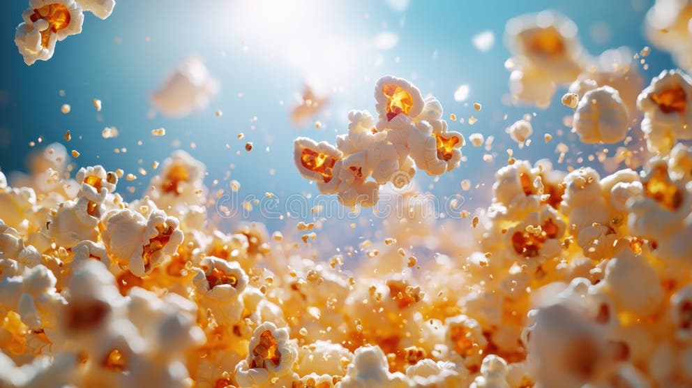 Popcorn Exploding with a Blue and White Background Stock Illustration ...