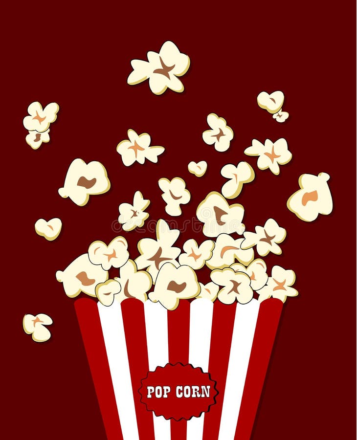 Popcorn Exploding Inside the Red White Striped Packaging. Vector Cinema ...