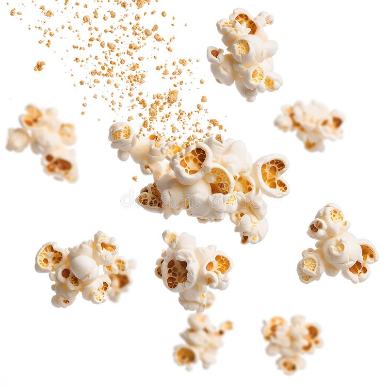 Popcorn Exploding in Mid-air with Golden Brown Kernels on a White ...