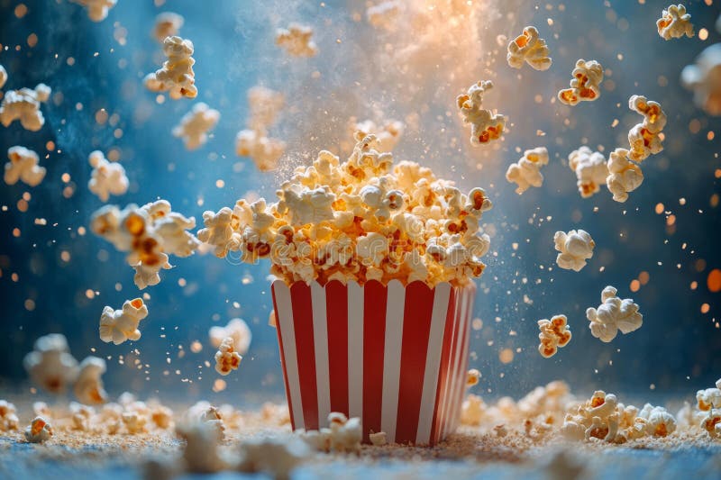 Popcorn Exploding Out of a Striped Box Stock Image - Image of fresh ...