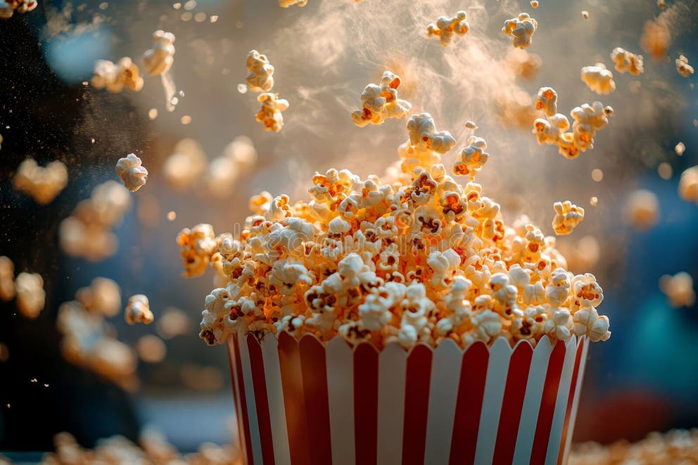 Popcorn Exploding Out of a Striped Box Stock Image - Image of ...