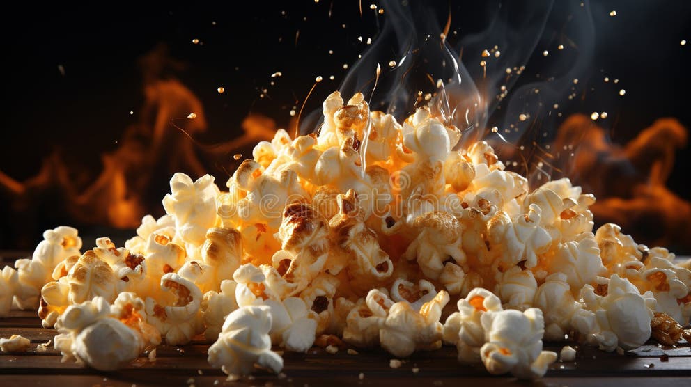 Popcorn Exploding from a Pan on Selective Focus Background Stock ...