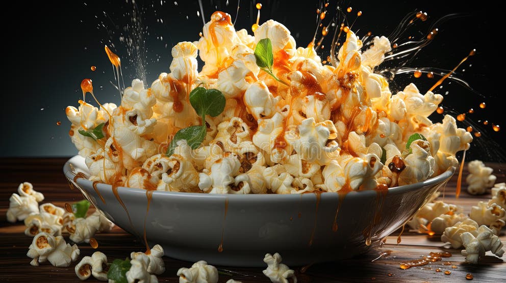 Popcorn Exploding from a Pan on Selective Focus Background Stock ...