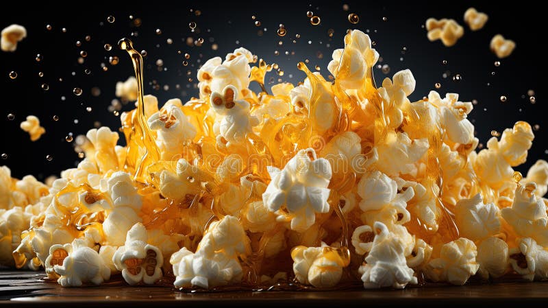 Popcorn Exploding from a Pan on Selective Focus Background Stock ...