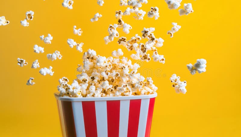 Popcorn Exploding Red White Striped Container Yellow Background Stock ...