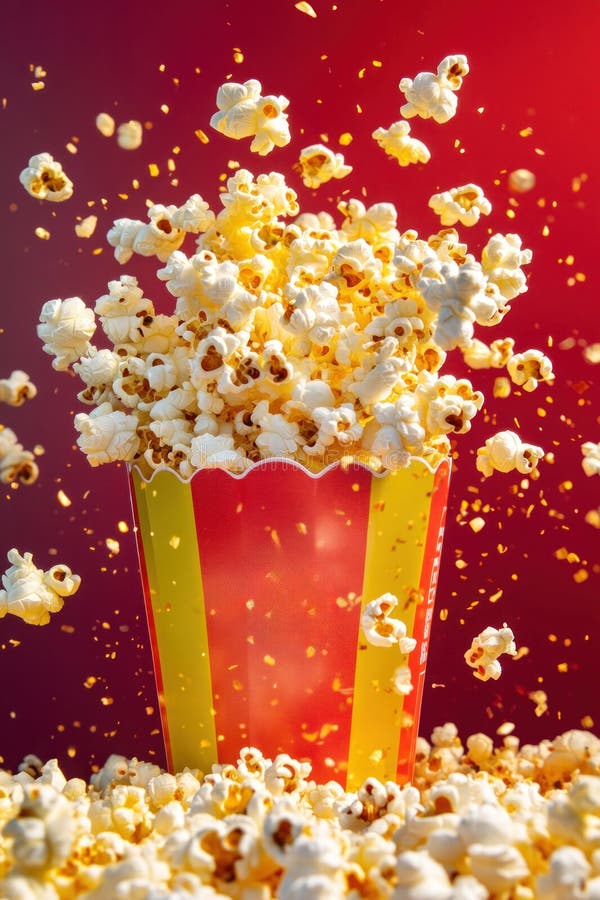 Exploding Popcorn Striped Container Vibrant Colorful Background Stock ...