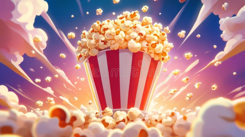 Popcorn Exploding from a Striped Red and White Cardboard Container in a ...