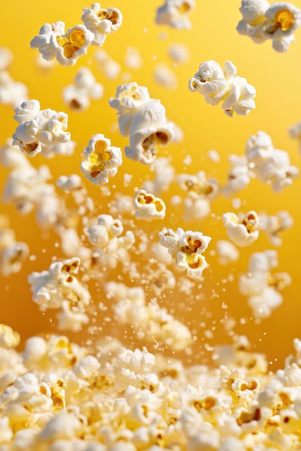 Popcorn Exploding on a Yellow Background, Flying Kernels and Delicious ...