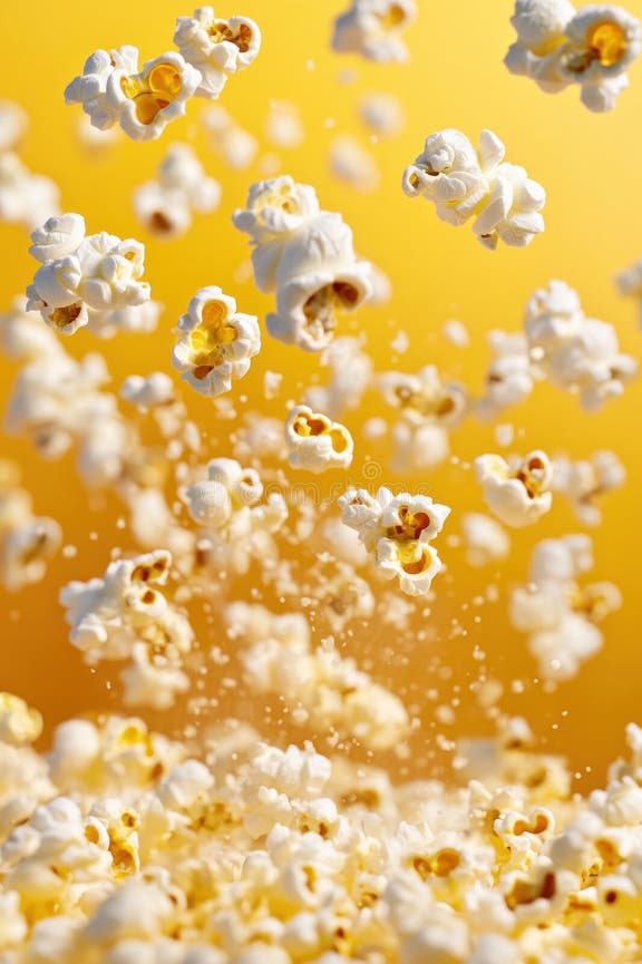 Popcorn Exploding on a Yellow Background, Flying Kernels and Delicious ...
