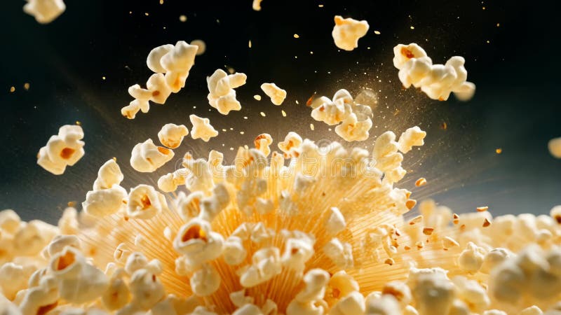 Popcorn Explosion with Light Rays on a Dark Background Stock Video ...