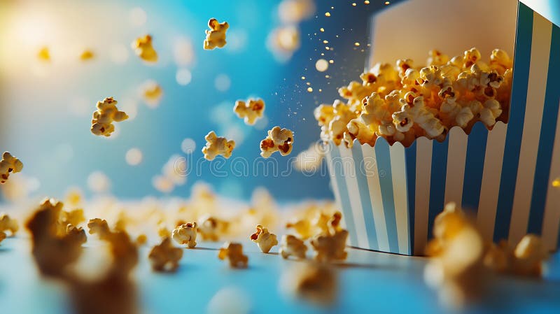 Popcorn Falling from Bucket in Blue Background with Soft Lighting Stock ...
