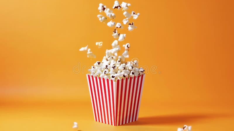 Popcorn Falling into Red and White Striped Cardboard Container on ...