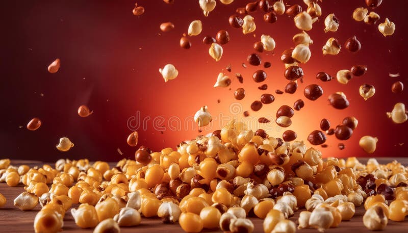 Popcorn Falls on Red, Bringing Vibrant Color To the Scene Stock Photo ...