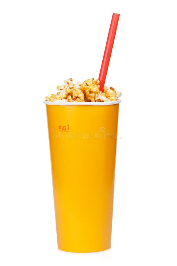 Popcorn in Fast Food Drink Cup Stock Photo - Image of color, straw ...