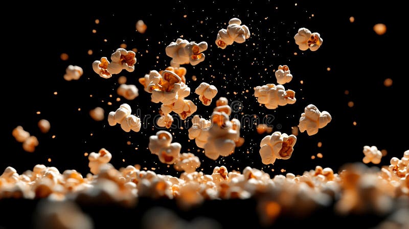 Popcorn Spills Dramatically Mid-air Against a Dark Background Creating ...