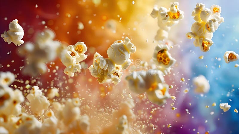 Popcorn Floating Against a Colorful Background. Stock Image - Image of ...