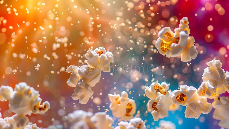 Popcorn Floating Against a Colorful Background. Stock Illustration ...