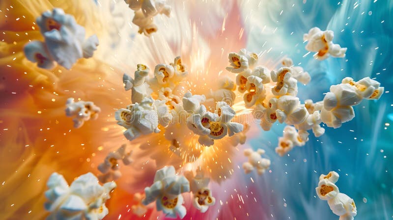 Popcorn Floating Against a Colorful Background. Stock Illustration ...