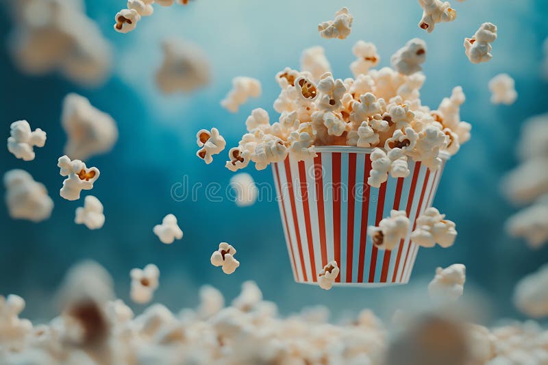 Popcorn Floating Out of Bucket in a Dynamic Motion Stock Illustration ...