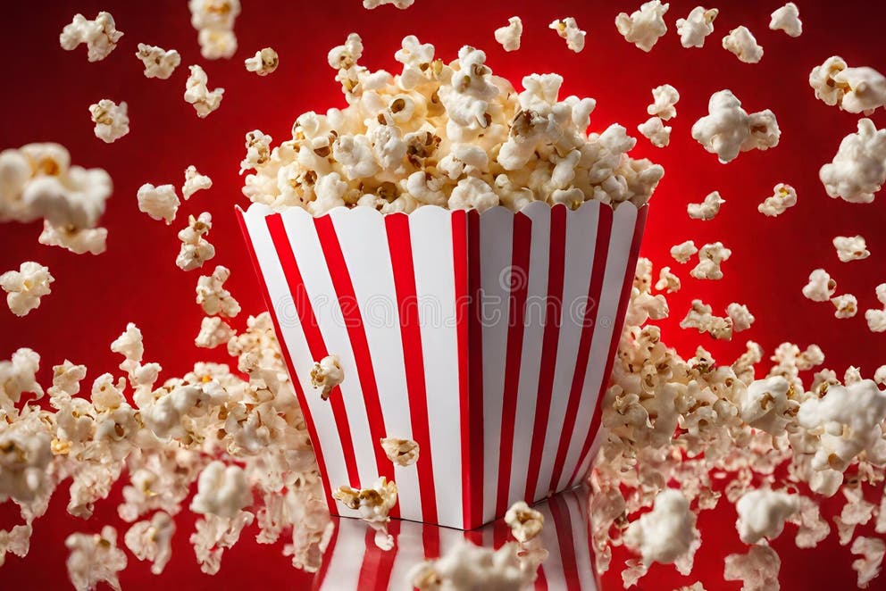 Popcorn Flying, Exploding Inside the Packaging Striped. Stock ...