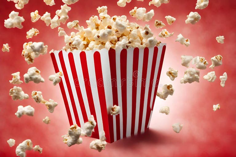 Popcorn Flying, Exploding Inside the Packaging Striped. Stock ...