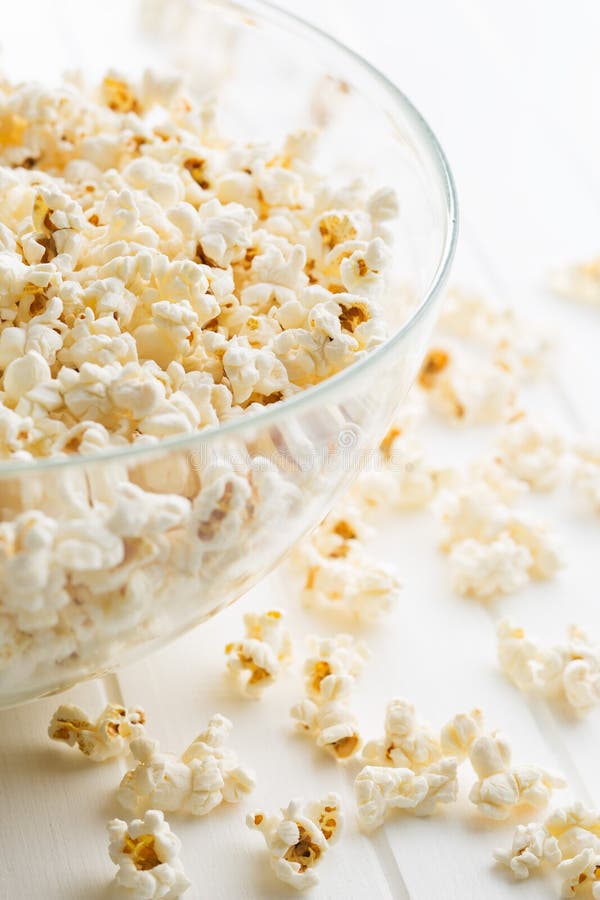 Popcorn in glass bowl. stock image. Image of glass, sweet - 77764927