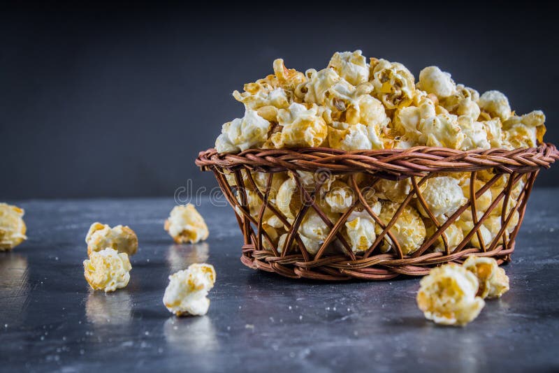Popcorn on a Gray Background Stock Image - Image of buttered, crunchy ...