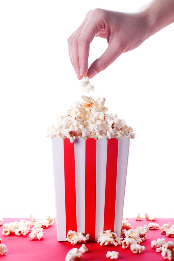Popcorn And Hand On Isolated Background Stock Image - Image of ...
