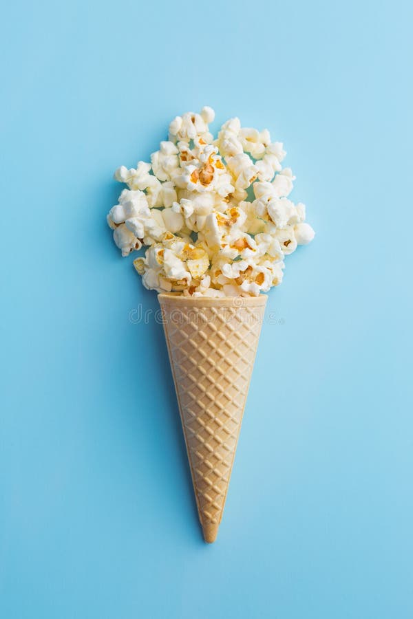 Popcorn in Ice Cream Cones. Top View Stock Image - Image of salted ...
