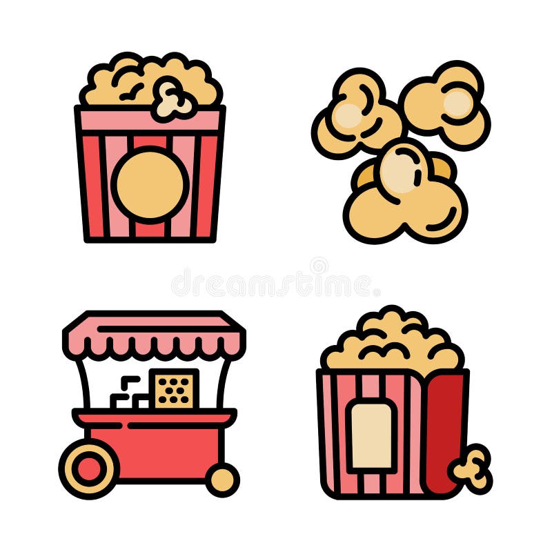 Popcorn Icons Set, Simple Style Stock Vector - Illustration of crunchy ...