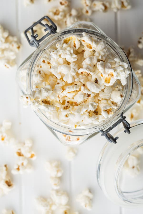 Popcorn in jar. stock image. Image of view, salty, salted - 77764967