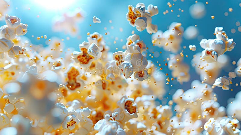 Popcorn Kernels Burst in Air with Sunlit Backdrop. Stock Illustration ...