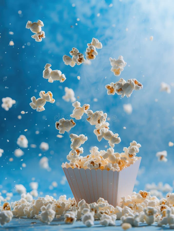 Popcorn Kernels Bursting into the Air from a Classic Striped Container ...