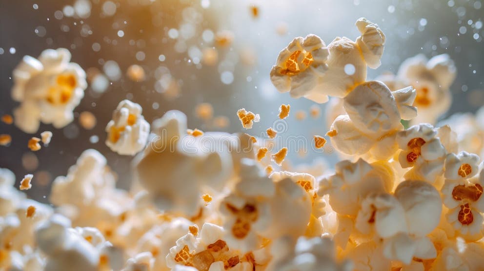 Popcorn Kernels Exploding Against a Cinema Backdrop, AI-generated ...