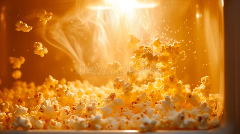 Popcorn Kernels Exploding in a Microwave with Golden Light Stock Photo ...