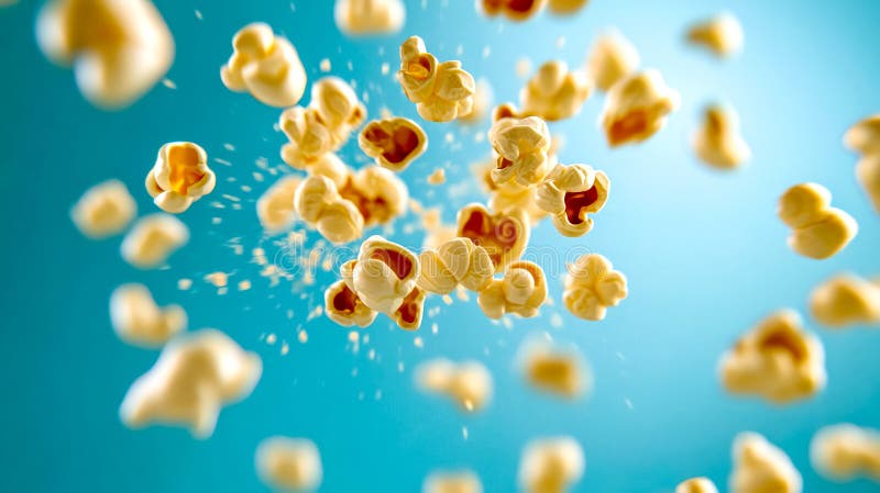 Popcorn Kernels Exploding Vibrant Blue Background Stock Photos - Free ...