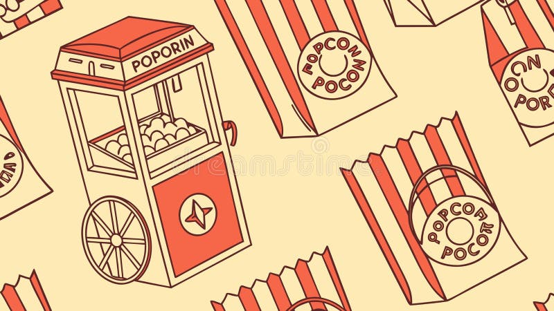 Popcorn Machine and Bags Seamless Cinema Pattern, Vector Design ...