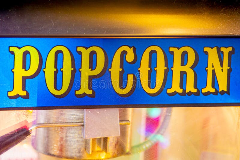 Popcorn Machine, Closeup on the Word Stock Photo - Image of plastic ...