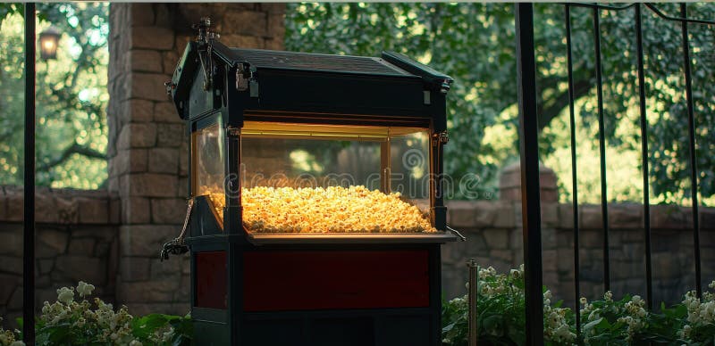 Popcorn Machine Displaying Freshly Made Popcorn in Park Stock Photo ...
