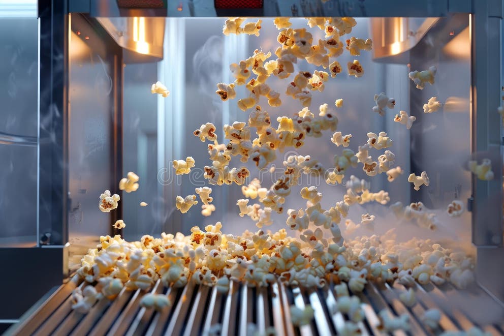 Popcorn Machine Exploding with Freshly Made Popcorn Stock Image - Image ...