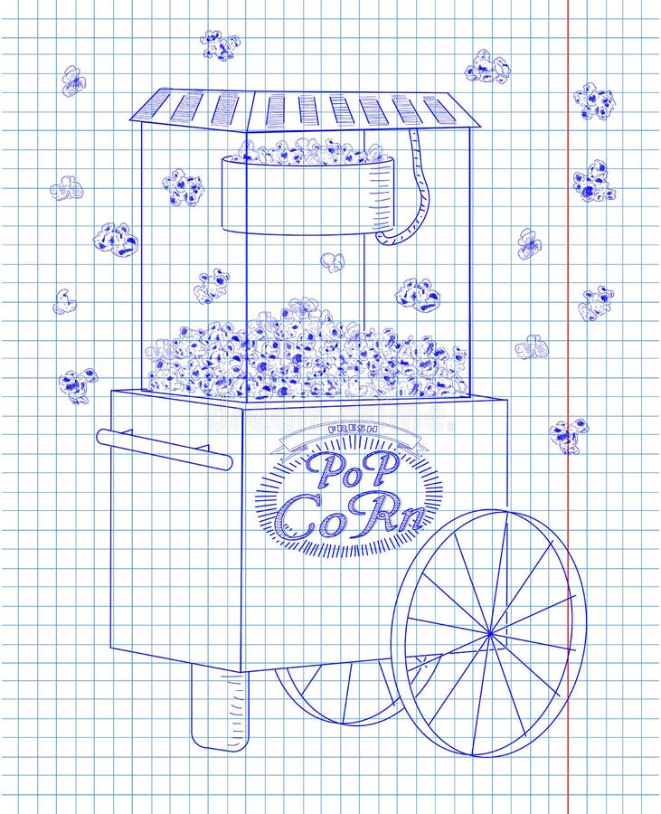 Popcorn Machine on on Wheels and Big Striped Carton Box Full of Stock ...
