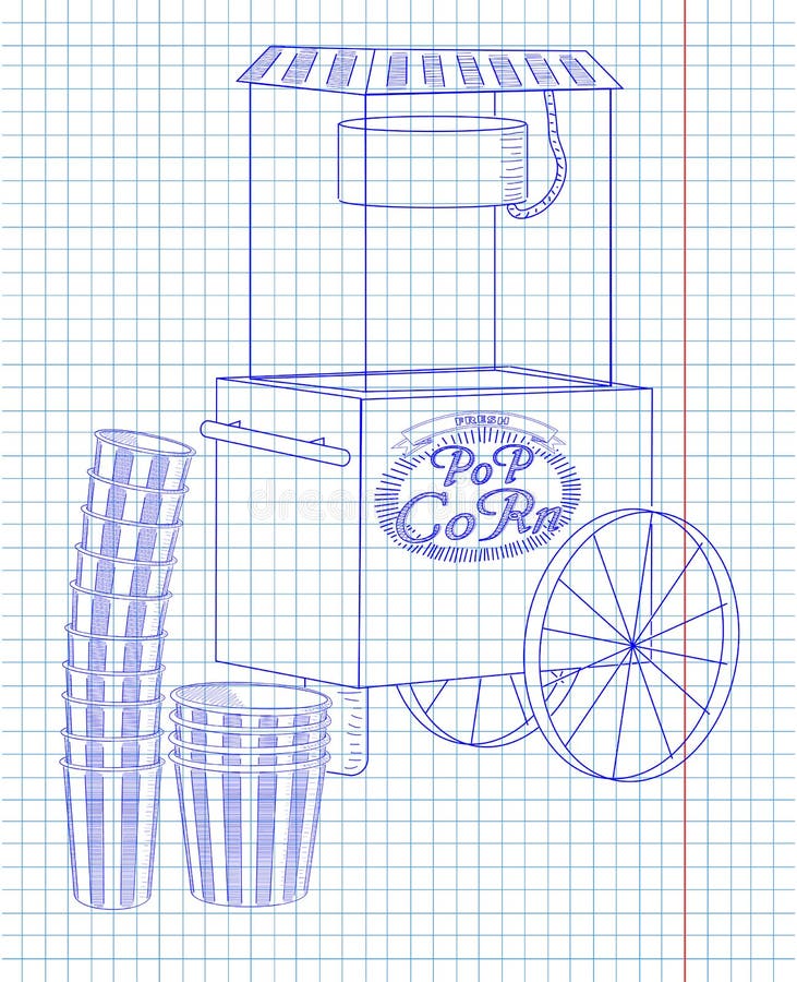 Popcorn Machine on on Wheels. Stack of Small & Big Popcorn Boxes Stock ...