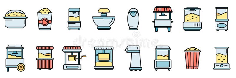 Popcorn Maker Machine Icons Set Vector Color Line Stock Vector ...
