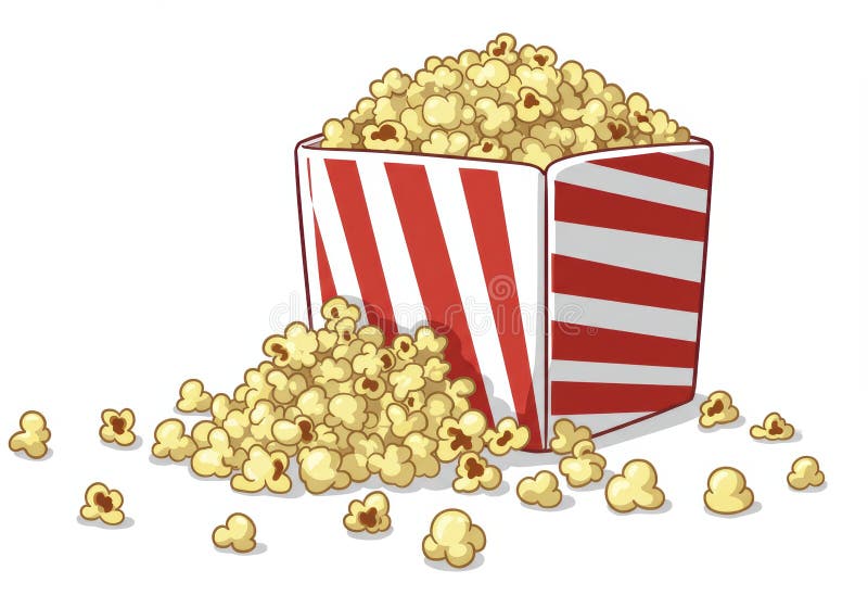 Popcorn Overflowing from Striped Box on White Background Stock ...