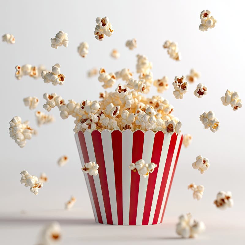Popcorn Overflowing from a Striped Container Against a Plain Background ...