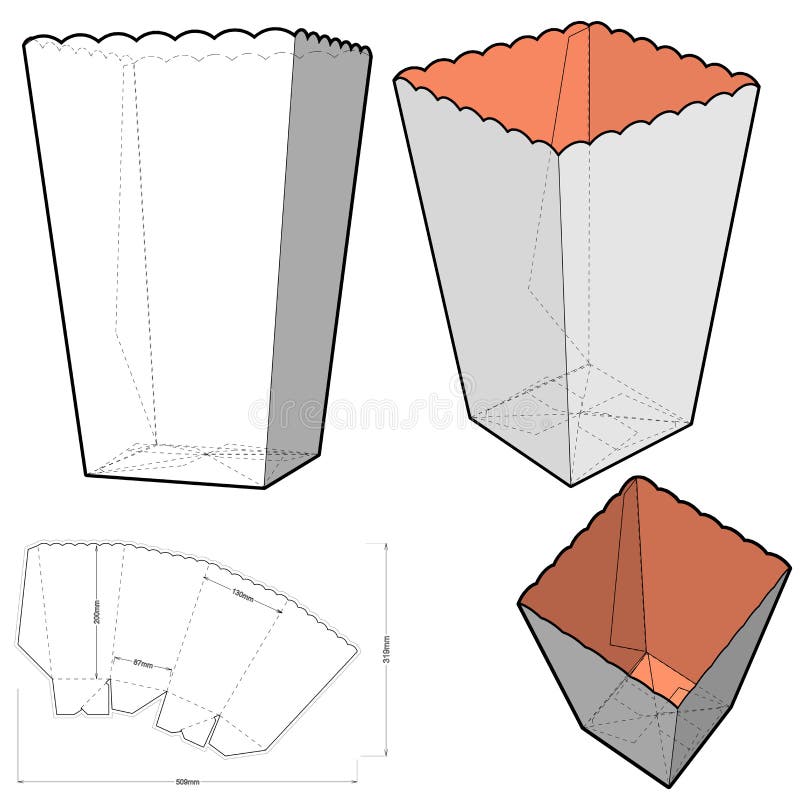 Popcorn Box Template Die Cut Stock Illustrations – 99 Popcorn Box ...